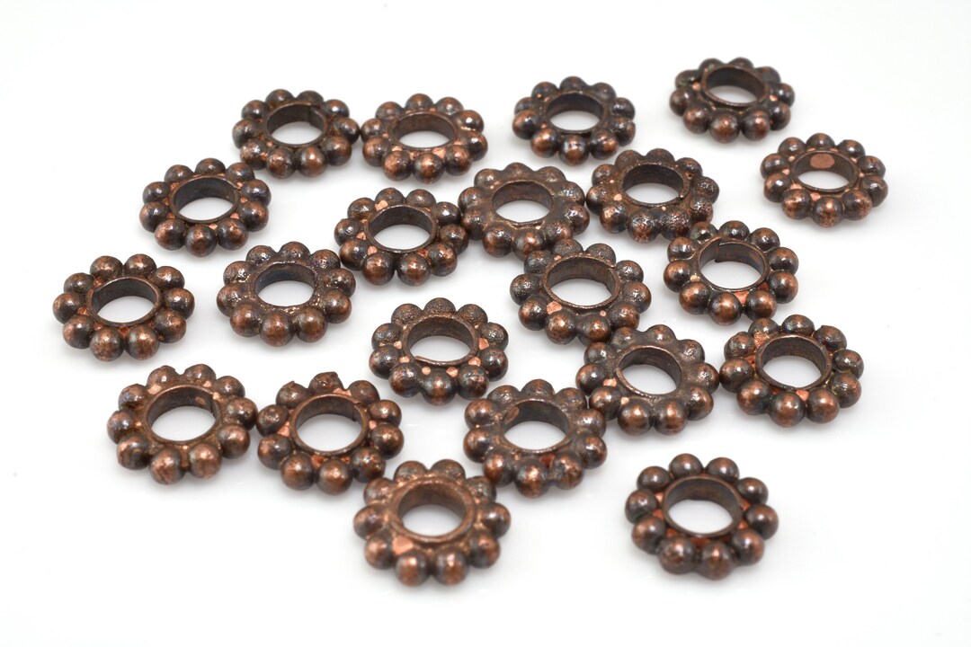 Large Hole Copper Spacers 8mm - 22pc Antique Copper Daisy Spacer Beads ...