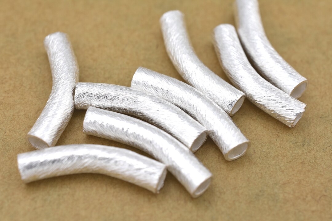 20mm - 8pc Silver Tube Beads, Curved Pipe Beads, Brushed Silver Curved ...
