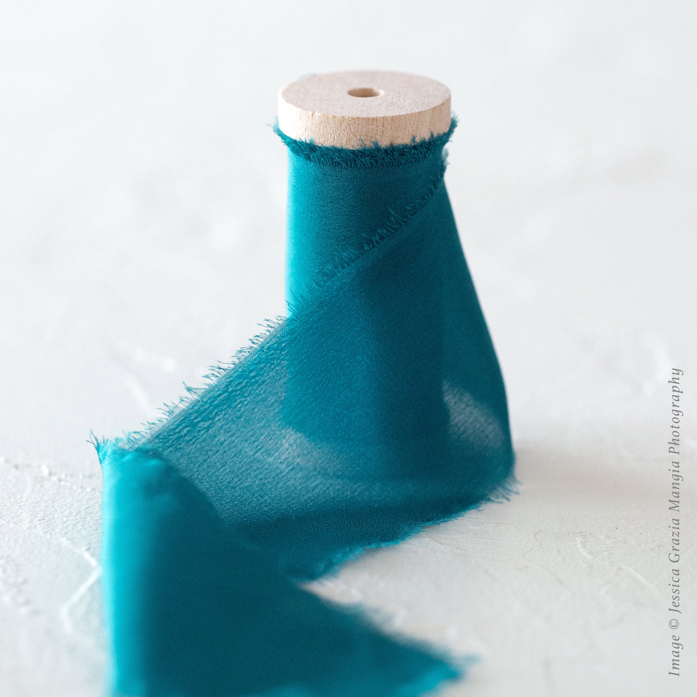 Oasis | Luxe Silk Ribbon | 100% Silk | Hand Ripped; Teal Wedding Bridal ...
