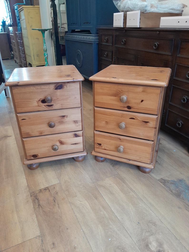 A Pair of Solid Pine Bedside Tables - Etsy UK