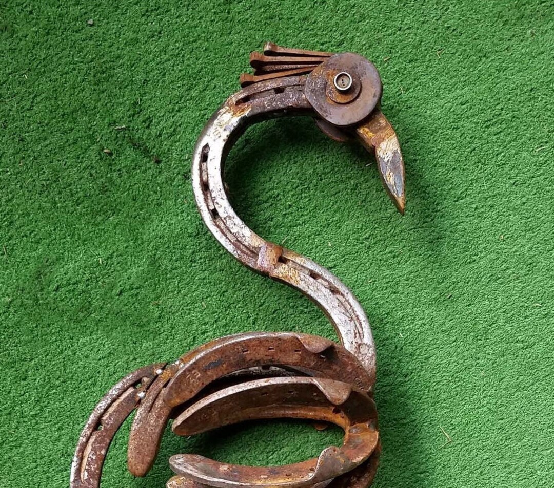 Horseshoe Art, Flamingo Lawn Ornament, Scrap Metal Art, Metal Bird ...