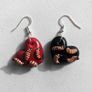 Purple Heart of Maggots Earrings Handmade Jewellery in Creepy Halloween ...