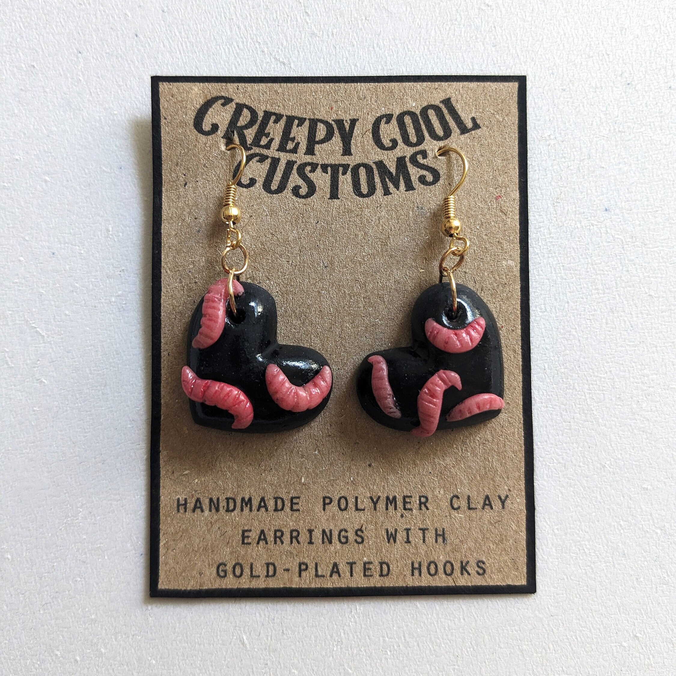 Creepy Heart Maggot Earrings | Handmade Polymer Clay Halloween Jewelry ...