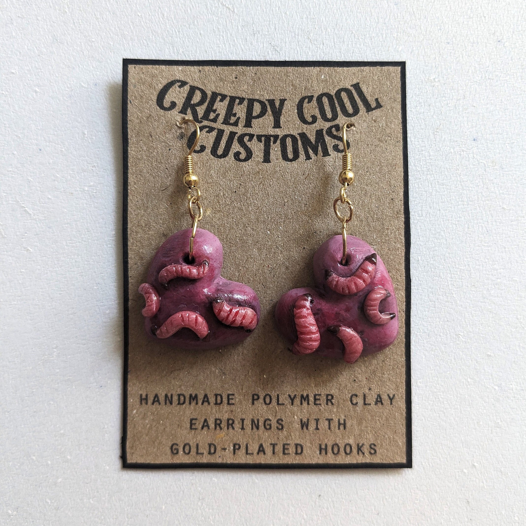 Creepy Heart Maggot Earrings | Handmade Polymer Clay Halloween Jewelry ...