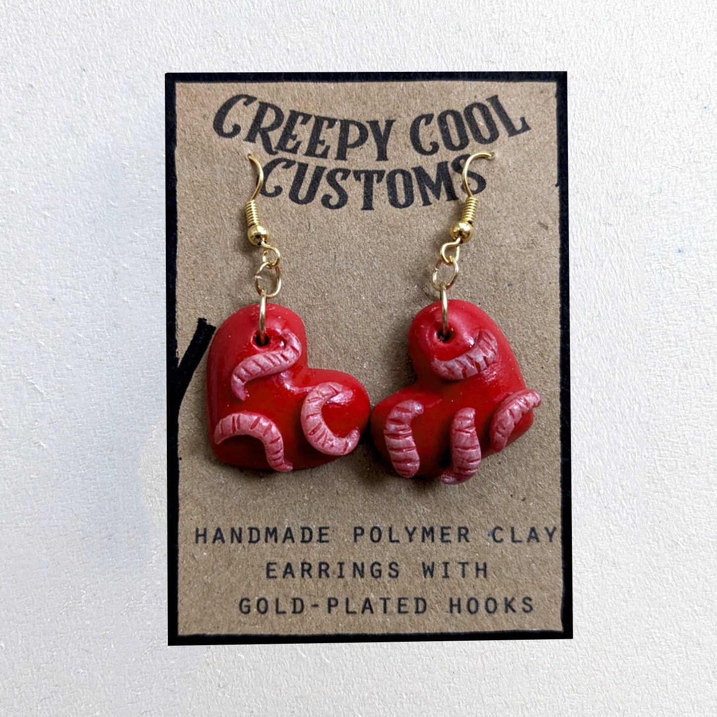 Creepy Heart Maggot Earrings | Handmade Polymer Clay Halloween Jewelry ...