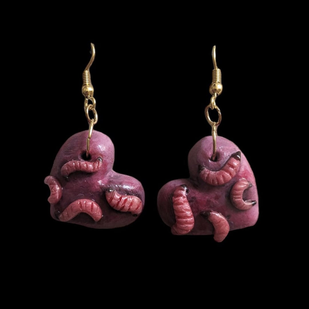 Purple Heart of Maggots Earrings Handmade Jewellery in Creepy Halloween ...