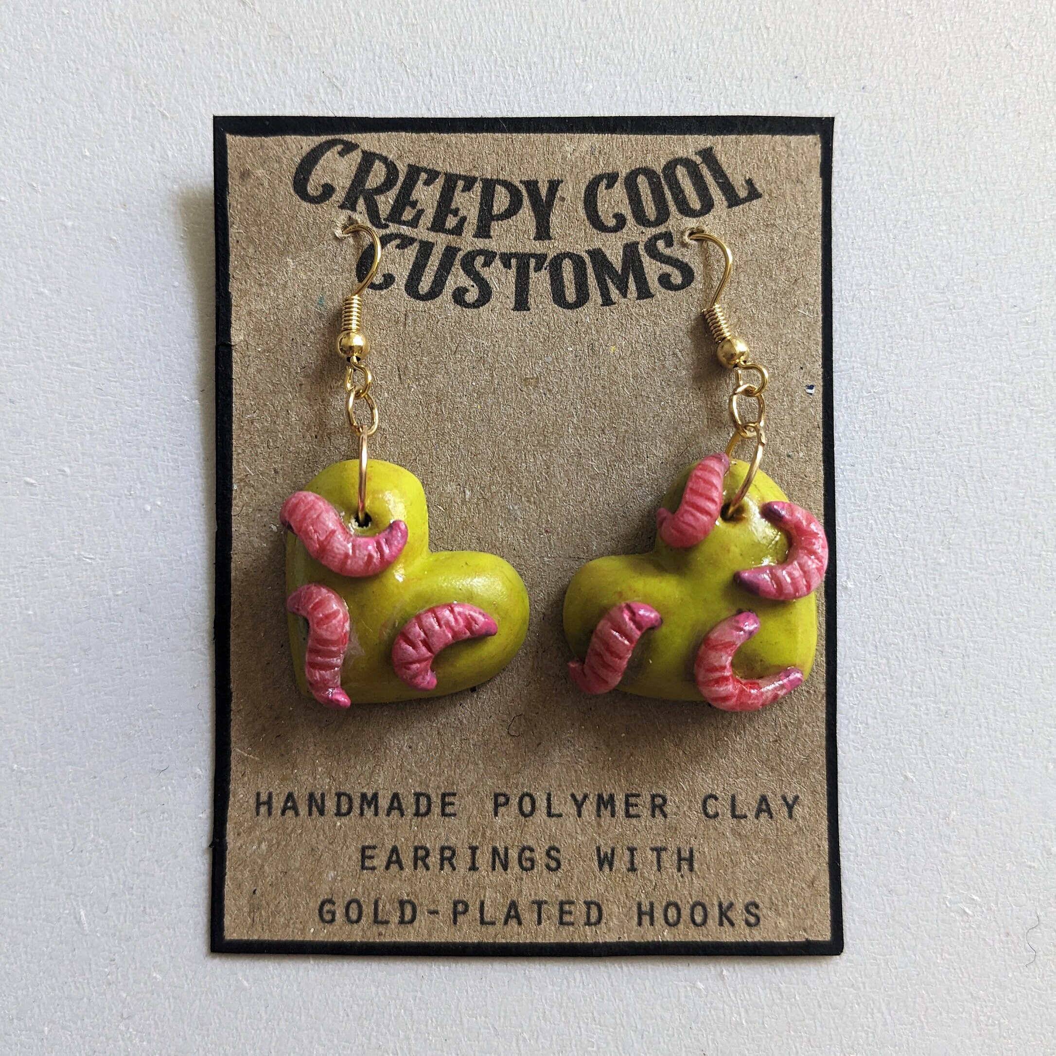 Creepy Heart Maggot Earrings | Handmade Polymer Clay Halloween Jewelry ...
