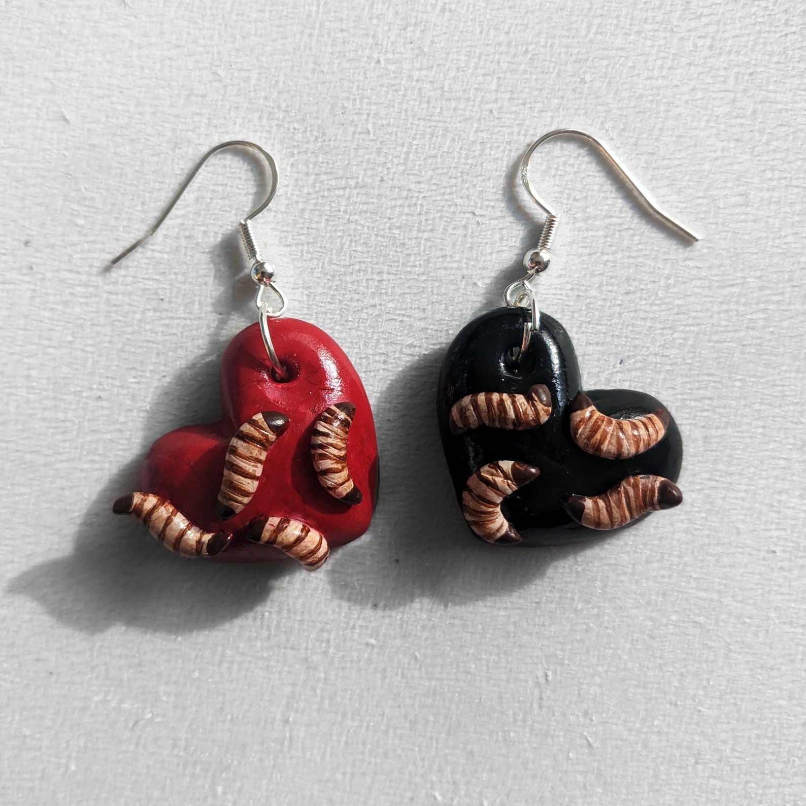 Creepy Heart Maggot Earrings | Handmade Polymer Clay Halloween Jewelry ...