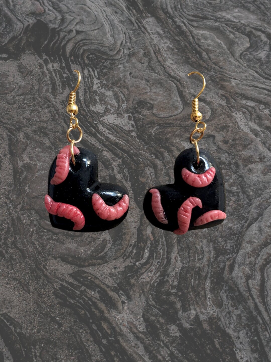 Creepy Heart Maggot Earrings | Handmade Polymer Clay Halloween Jewelry ...