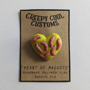 Heart of Maggots Brooch (red) | Handmade Horror Pin in Creepy Halloween ...