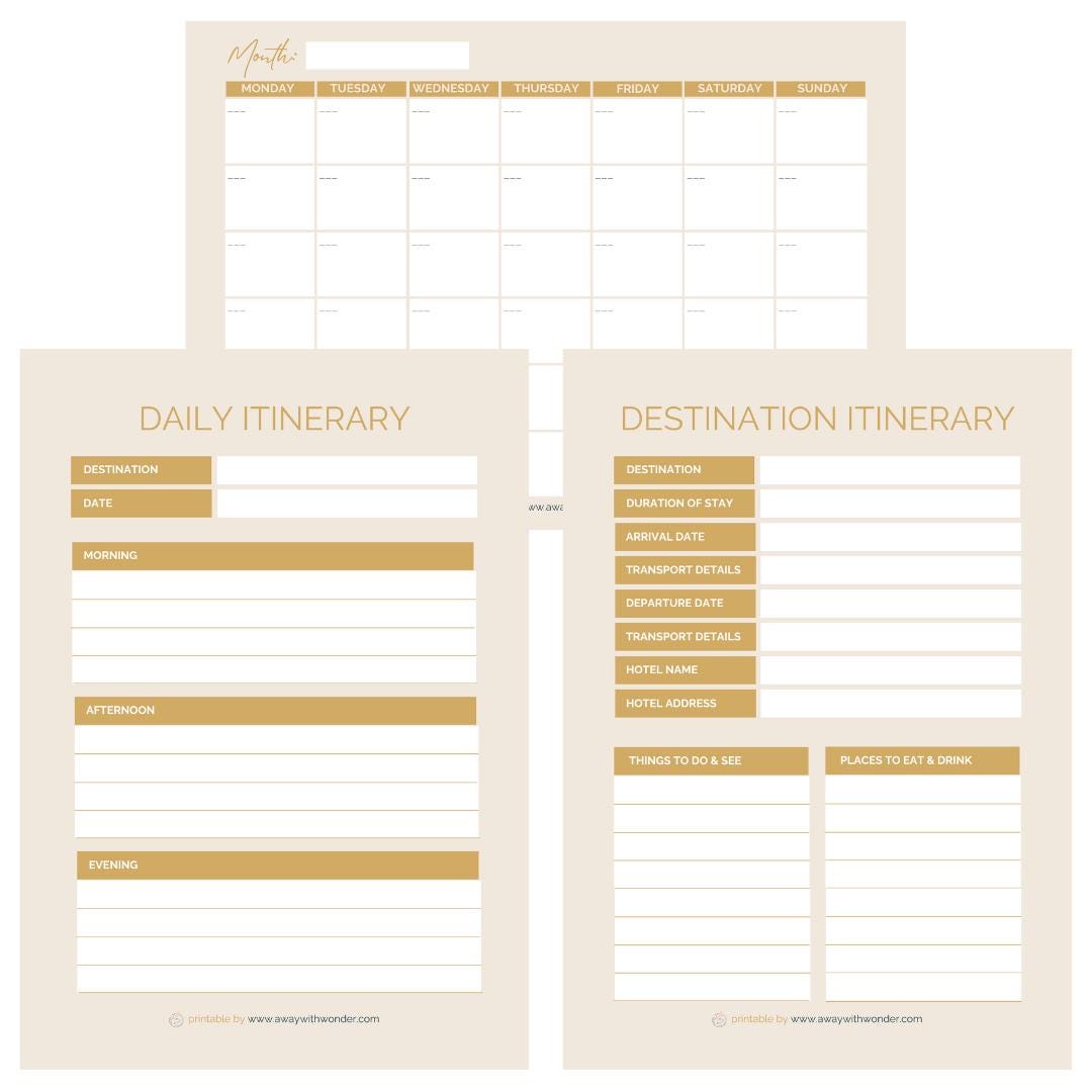 Printable Destination Itinerary Bundle - Travel Planning - Etsy