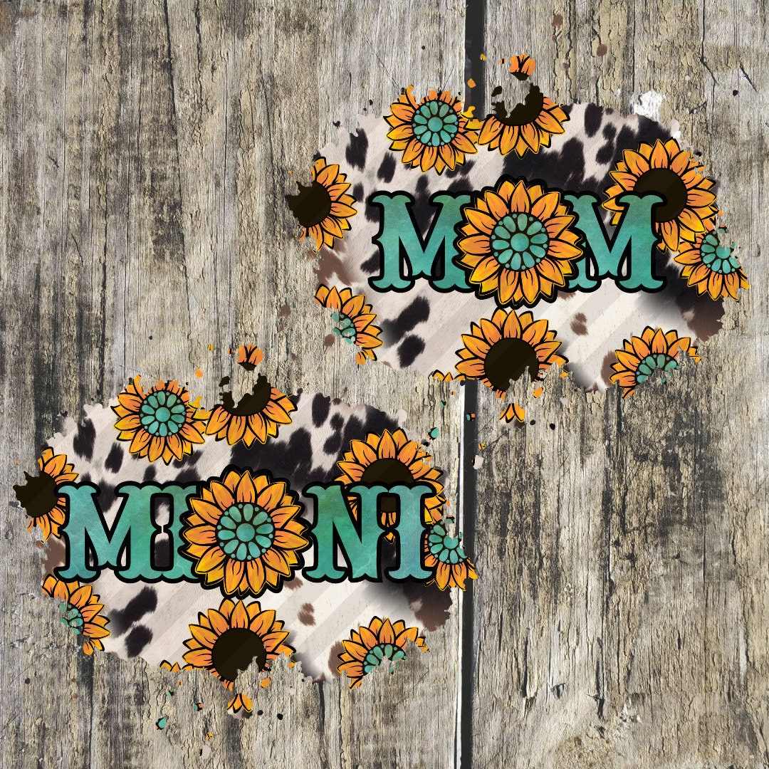Mom and Mini Cow Sunflower Turquoise Western Splatter Designs ...