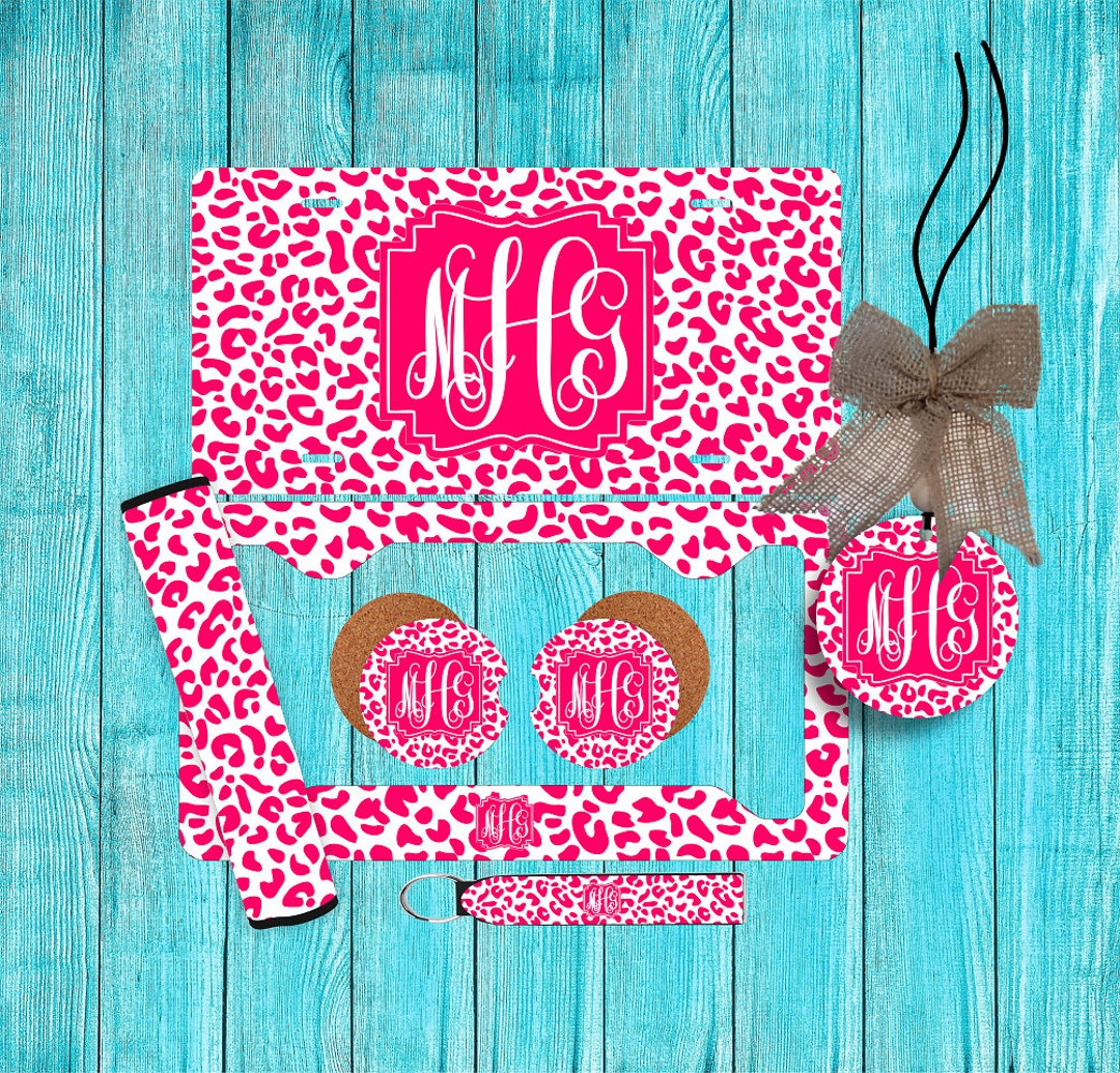 Hot Pink and White Cheetah Leopard Personalized License Plate and Car ...