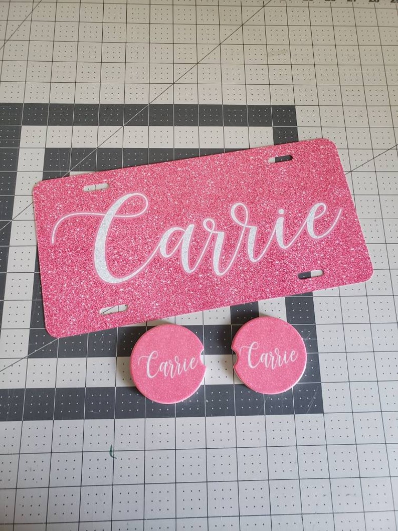 Pink Glitter effect Personalized License Plate and - Etsy