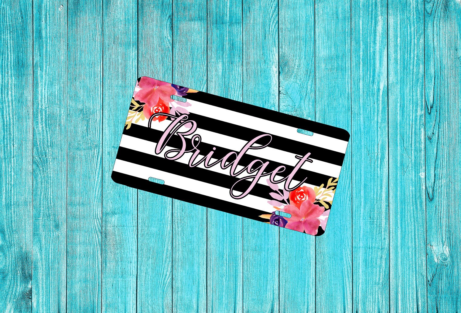 Floral Striped License Plate / Personalized Plate and Car | Etsy