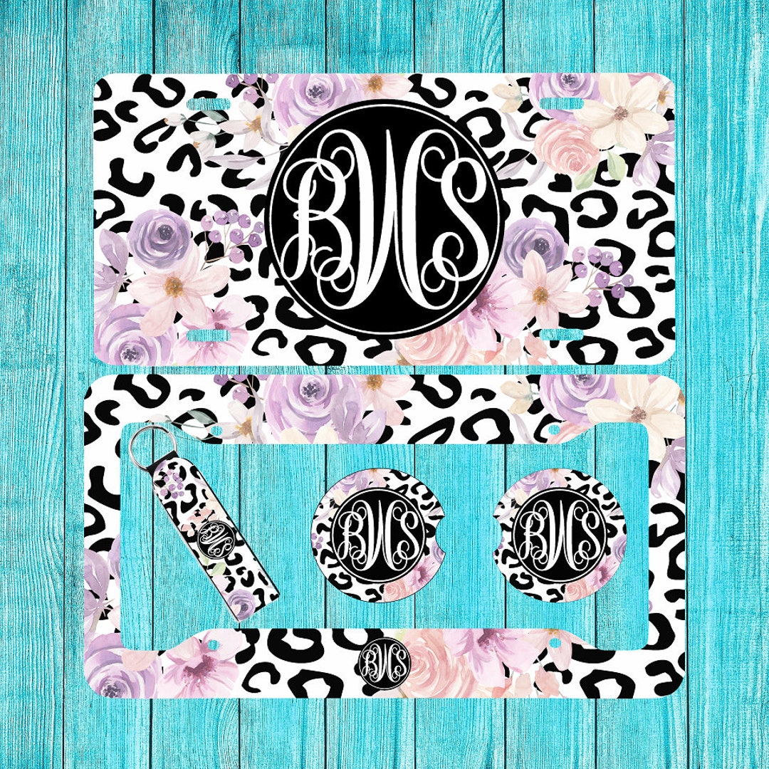 Cheetah Pink and Purple Floral Personalized License Plate and ...
