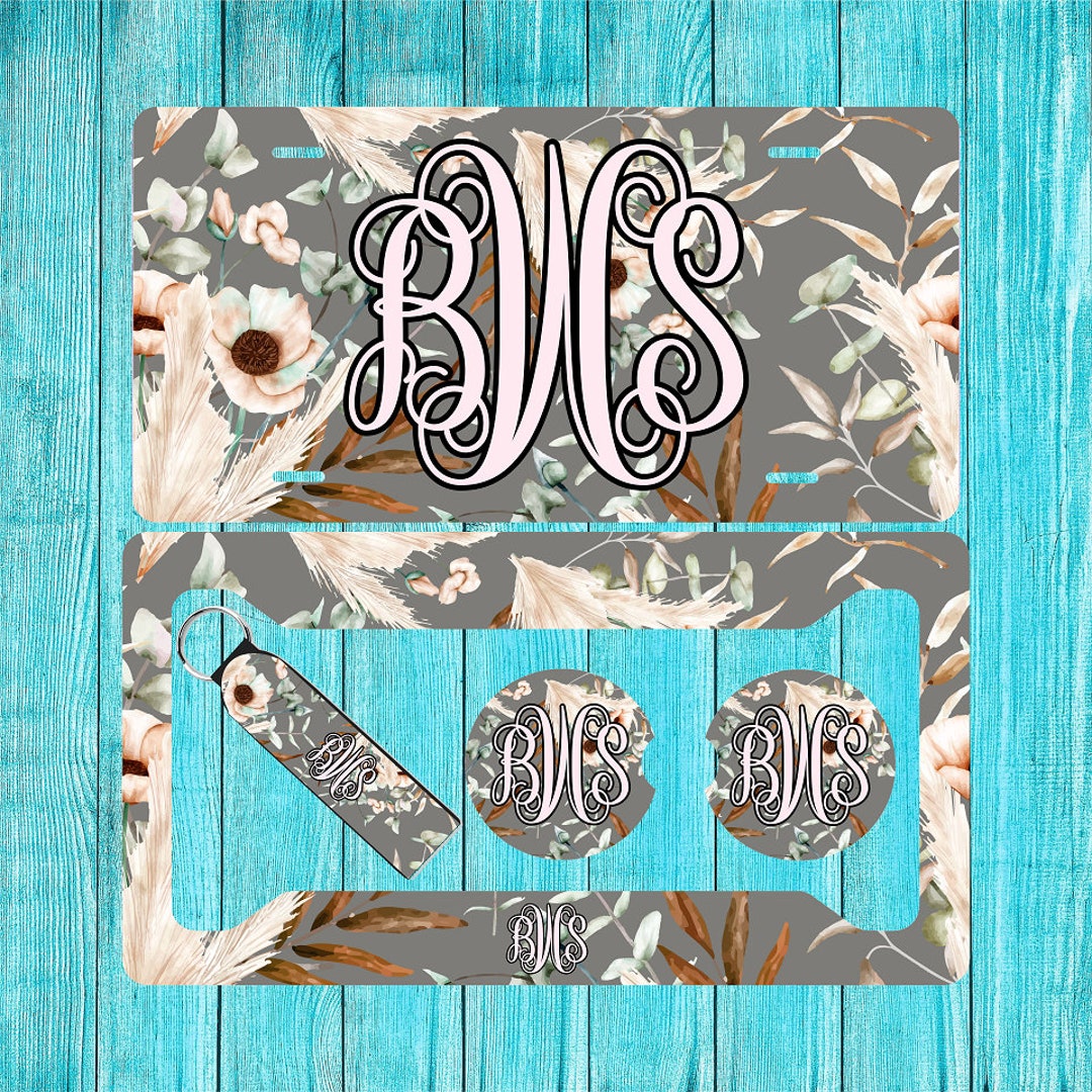 Rustic Floral Personalized License Plate and Car Coasters, Personalized ...