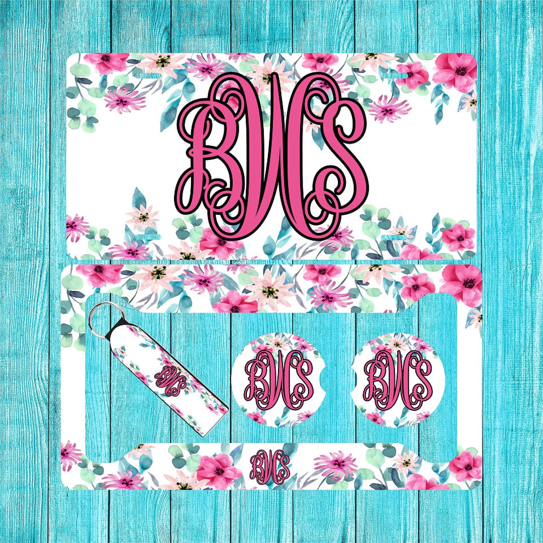 Pink Floral Personalized License Plate and Car Coasters, Personalized ...