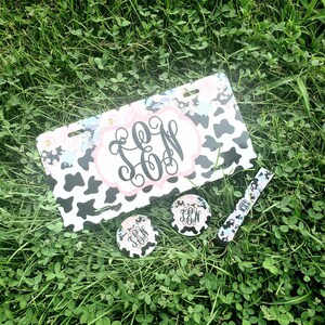 Black Cow Print Pink Floral Personalized License Plate and Accessories ...