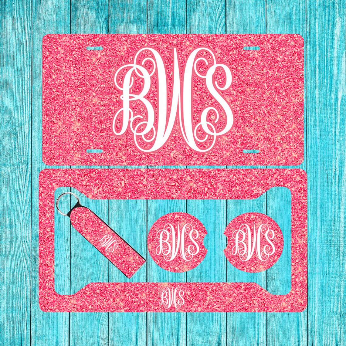 Hot Pink Glitter (effect) Personalized License Plate and Accessories ...