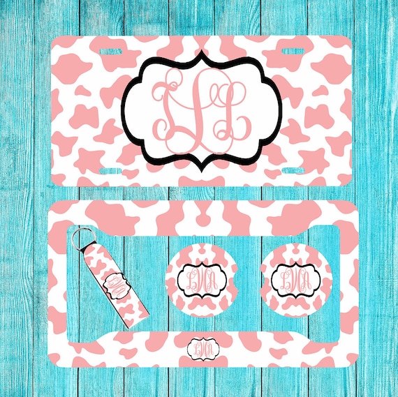 Pink Cow Print Personalized License Plate and Accessories - Etsy