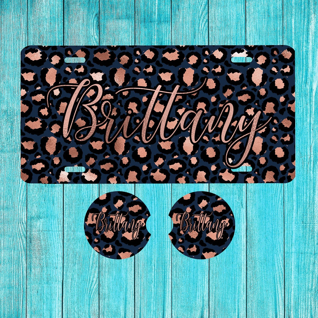 Blue and Rose Gold Cheetah Print Personalized License Plate | Etsy