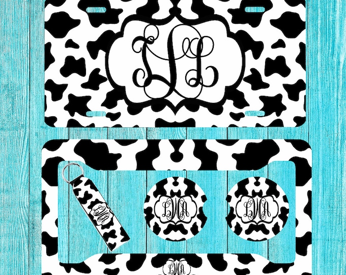 Black Cow Print Pink Floral Personalized License Plate and - Etsy