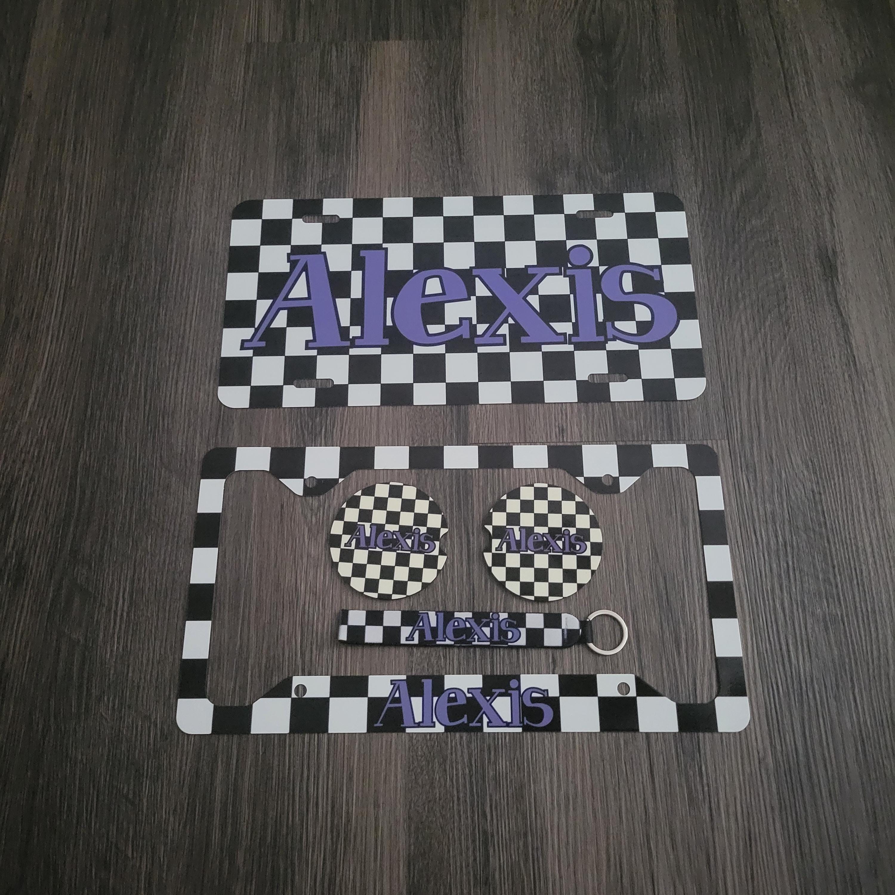 Black and White Checkered Personalized License Plate and Accessories ...