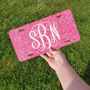 Hot Pink Glitter effect Personalized License Plate and - Etsy