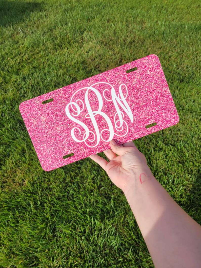 Hot Pink Glitter effect Personalized License Plate and - Etsy