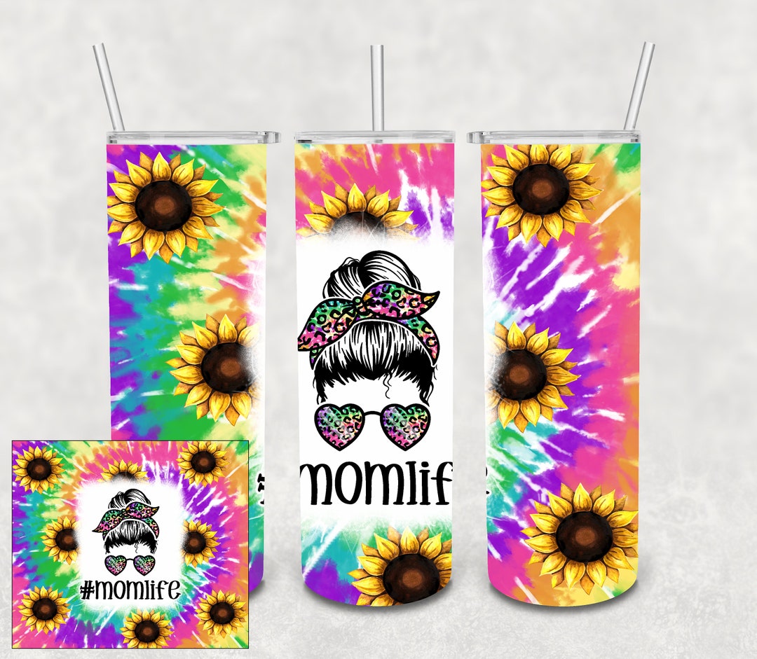 Mom Life Sunflower Tie Dye Cheetah Tumbler Designs Mom Bun Etsy