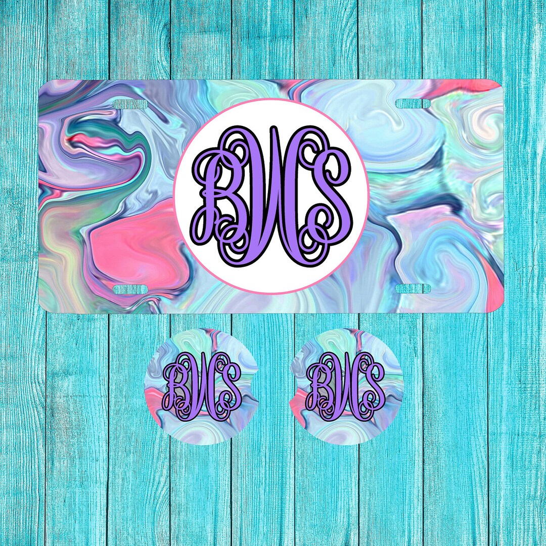 Pastel Marble Personalized License Plate and Accessories, Personalized ...