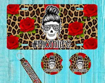 Mom Life Skull Sunflower Cheetah Personalized License Plate | Etsy