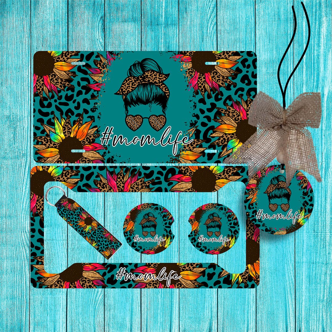 Mom Life Teal Sunflower Tie Dye Personalized License Plate and ...