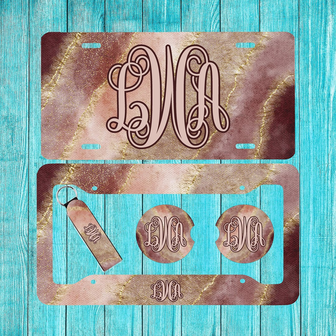 Maroon and Pink Marble Personalized License Plate and Accessories ...
