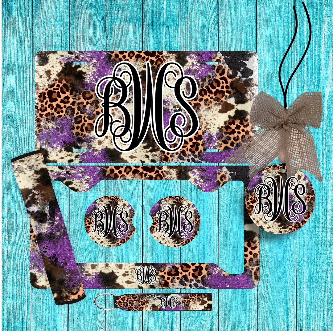 Purple Cow, Leopard Personalized License Plate and Car Coasters ...