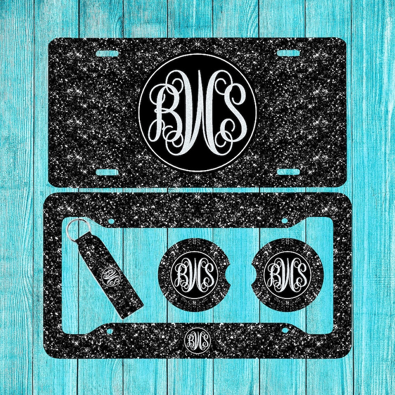 Black Glitter (EFFECT) Personalized License Plate and Accessories ...