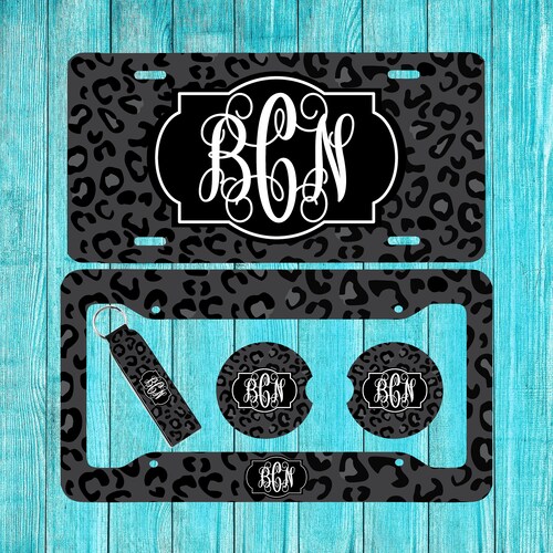 Personalized Monogram License Plate Black and Black Leopard - Etsy