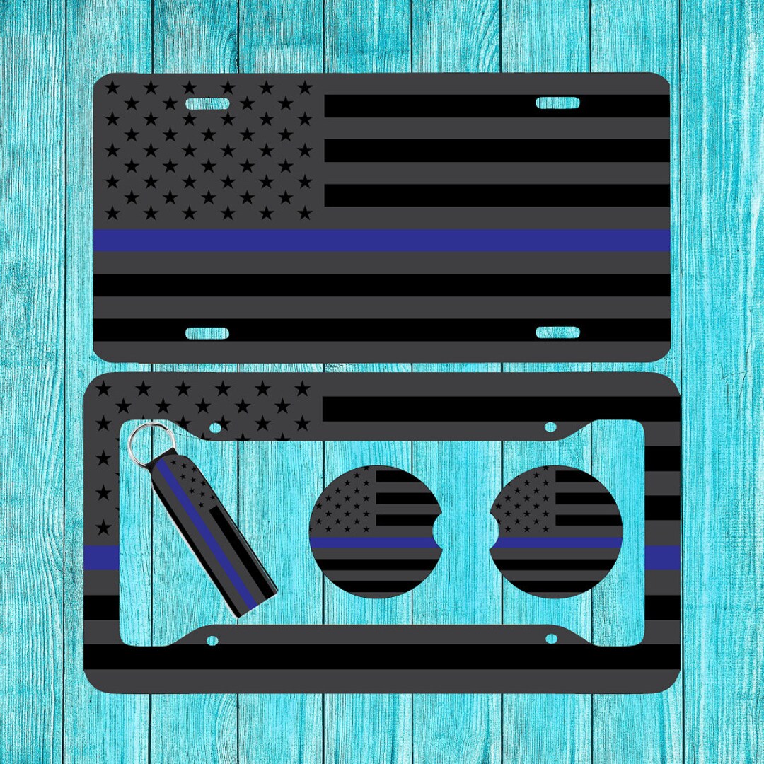 Blue Line American Flag Personalized License Plate and Accessories ...
