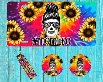 Mom Life Skull Sunflower Cheetah Personalized License Plate | Etsy