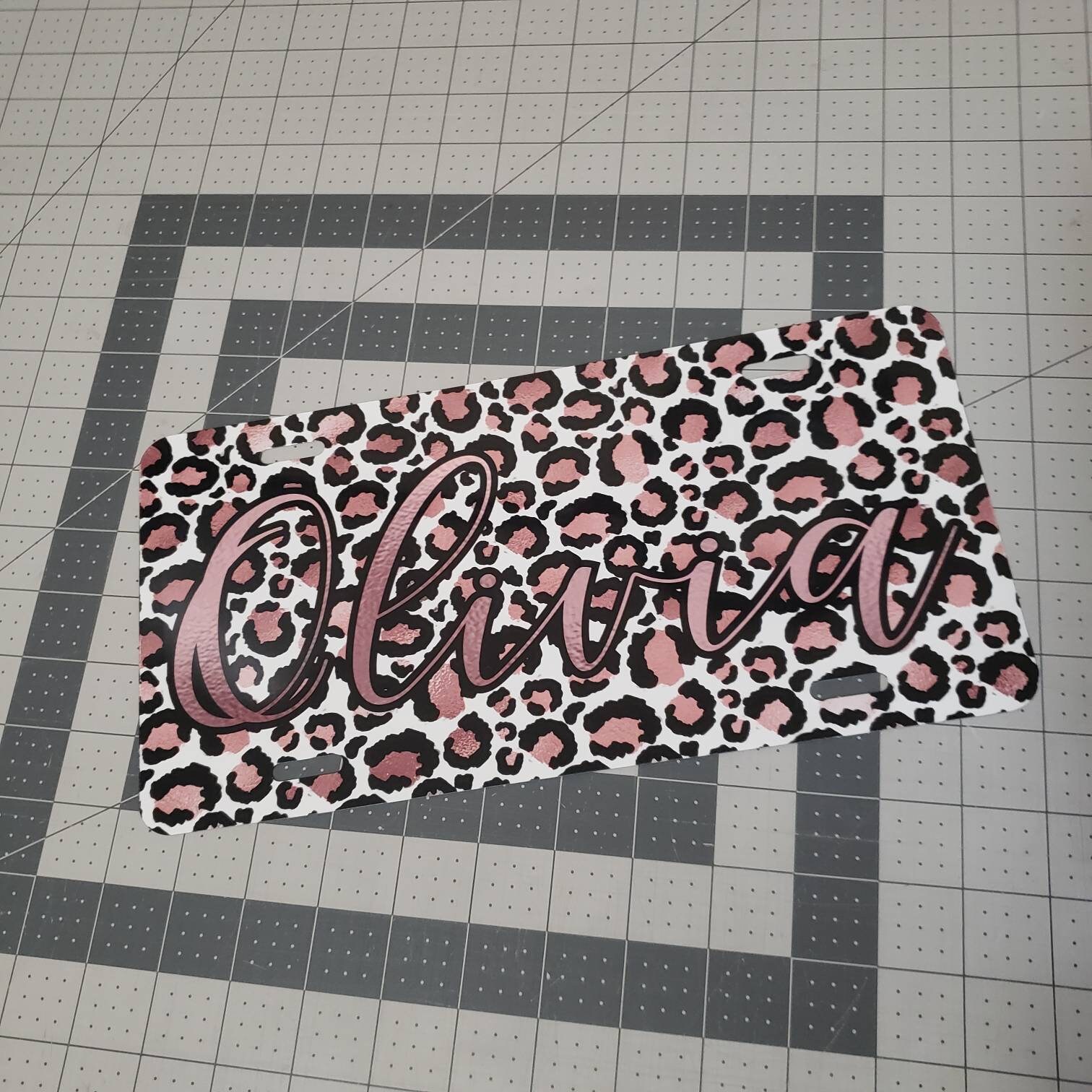 White and Rose Gold Cheetah Print Personalized License Plate - Etsy