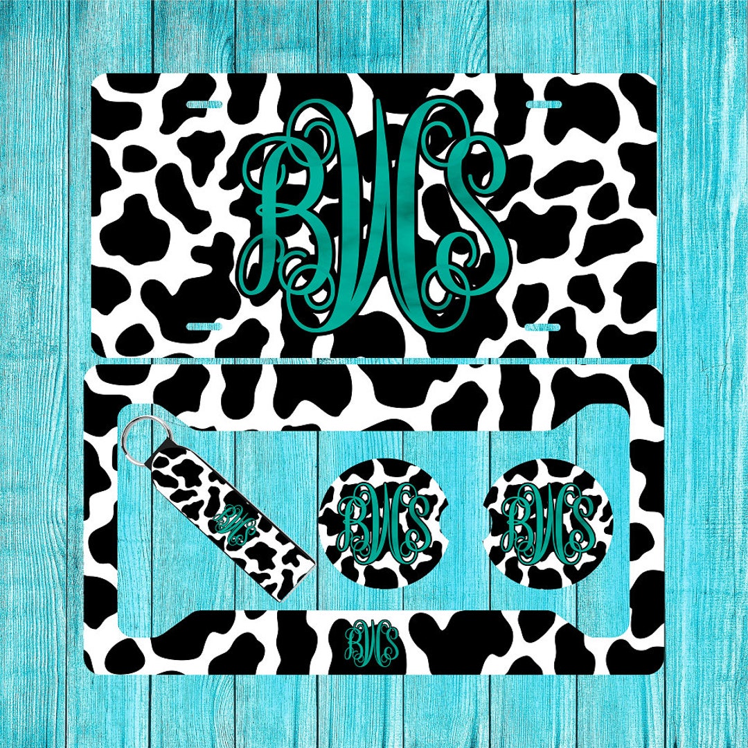 Cow Print and Turquoise Personalized License Plate and Accessories ...