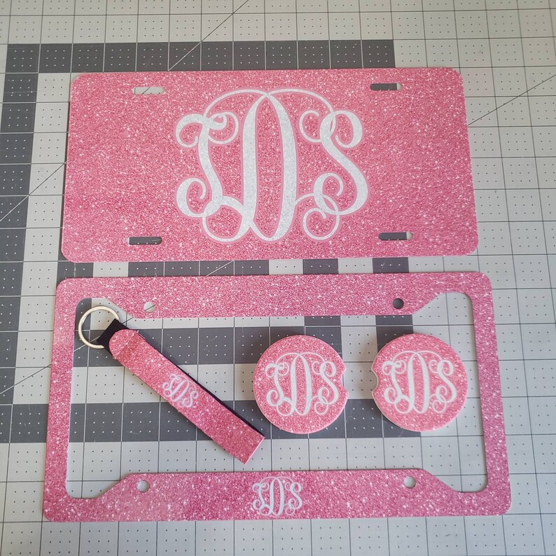 Pink Glitter effect Personalized License Plate and - Etsy