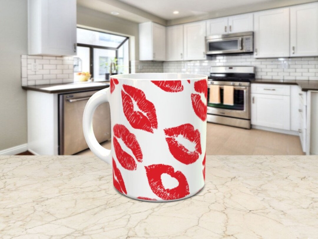 Kiss Red Lips Doodle Mug Template, Coffee Mug Cup Sublimation Digital ...