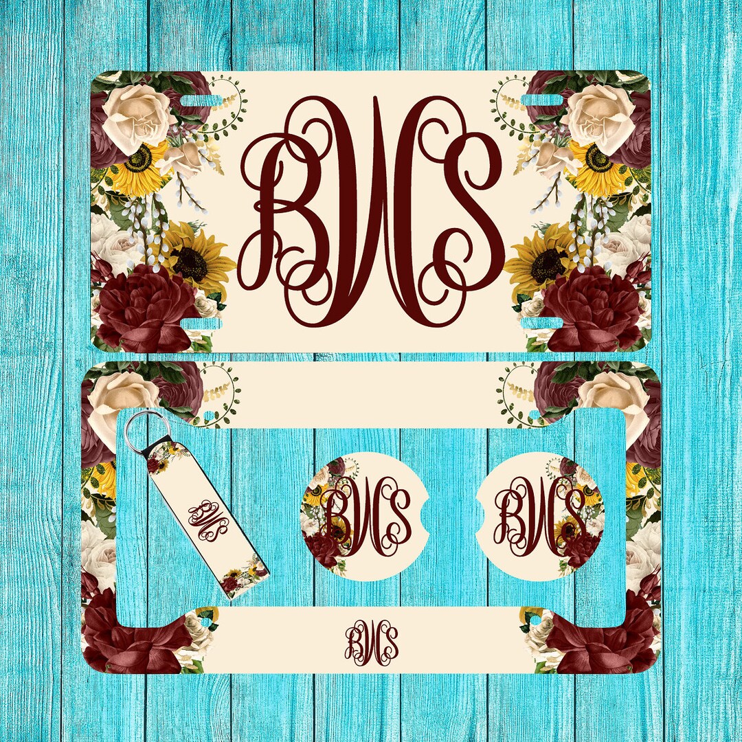 Sunflower Rose Floral Personalized License Plate and Accessories ...