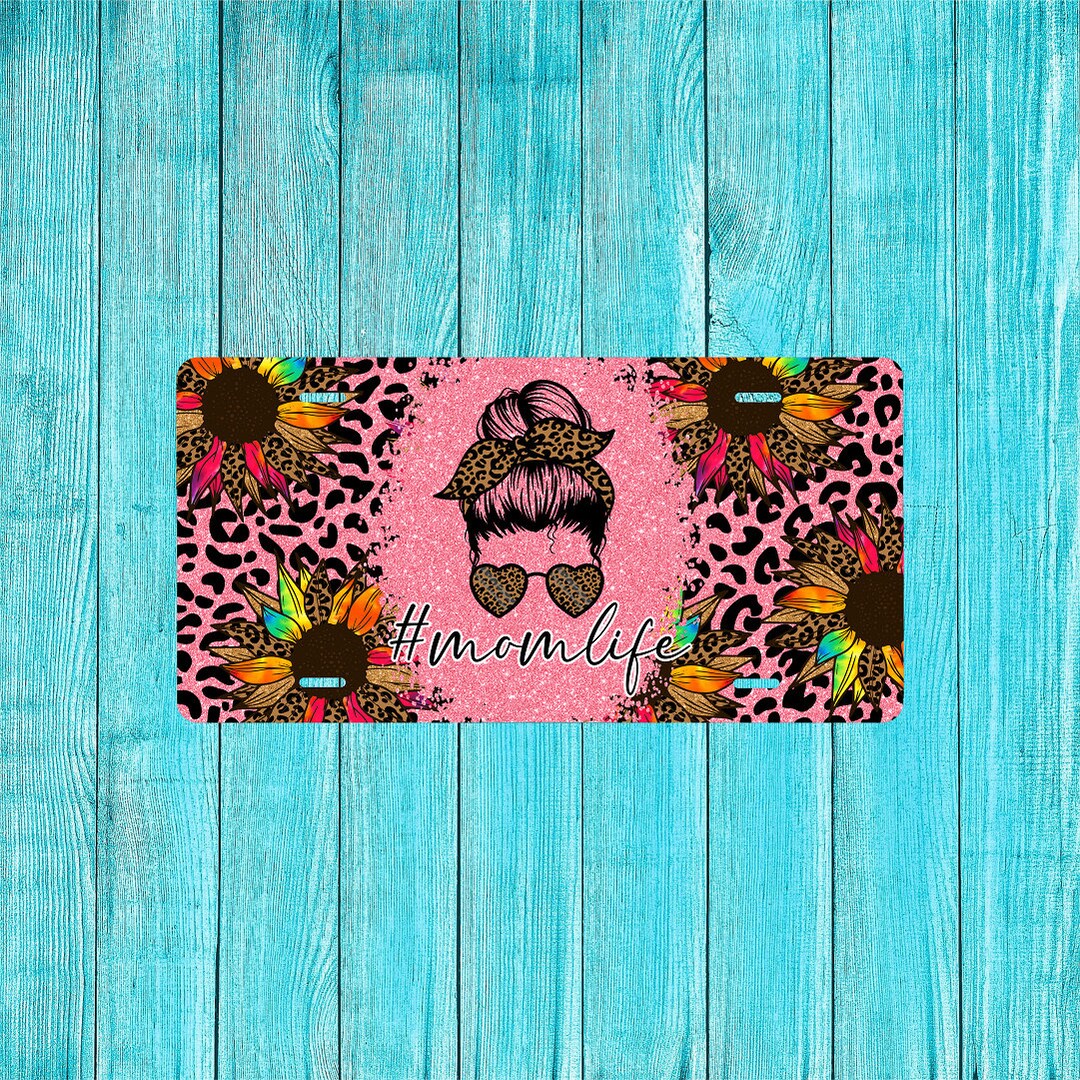 Mom Life Pink Glitter (EFFECT) Personalized License Plate and ...
