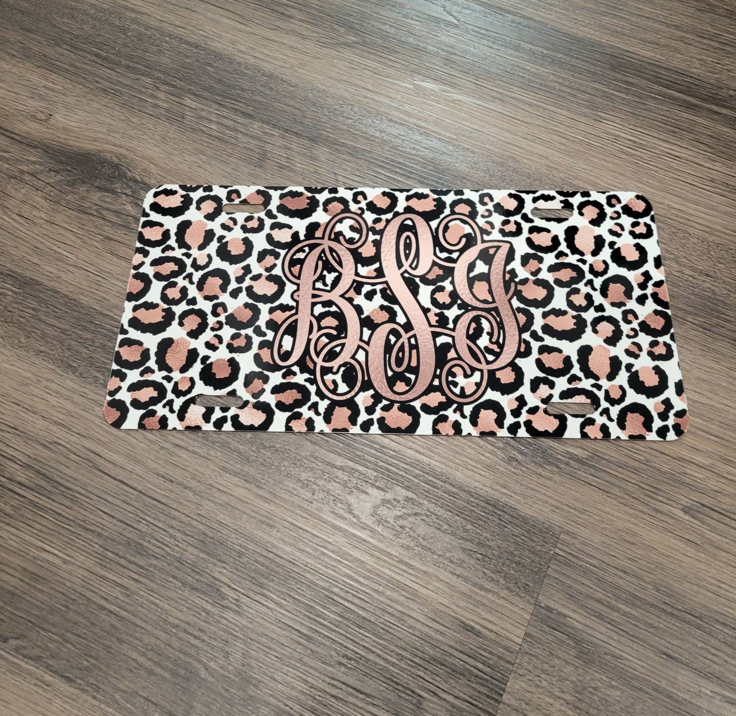 White and Rose Gold Cheetah Print Personalized License Plate - Etsy
