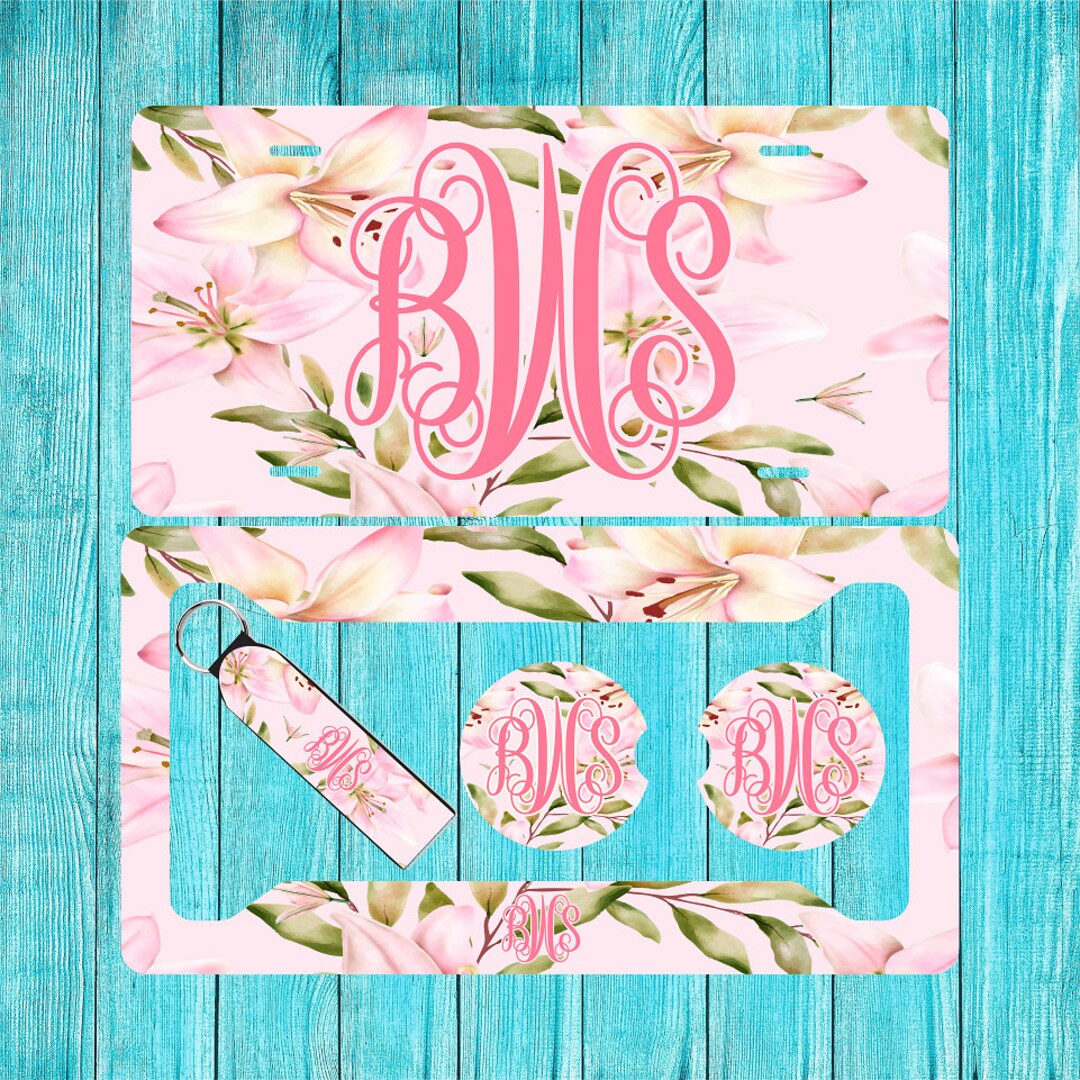 Lilly Floral Personalized License Plate and Car Coasters, Personalized ...