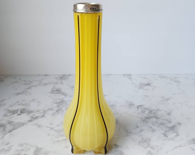 Art Deco Antique Henry Perkins & Sons Silver Rim Czech Tango Glass Vase ...