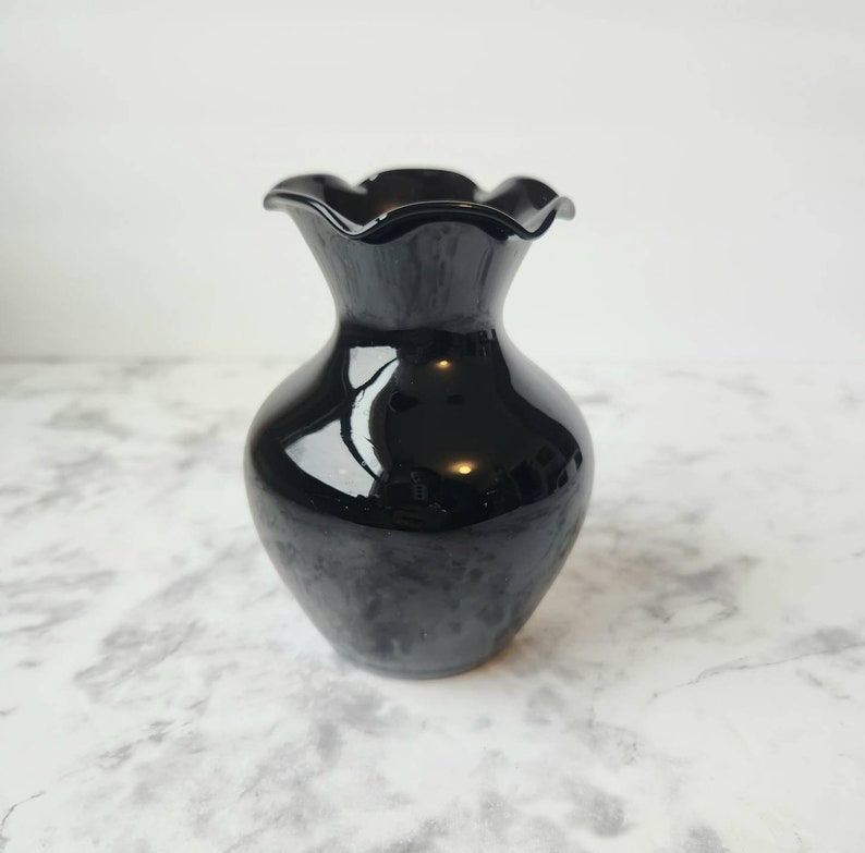 Black Amethyst Glass Small Ruffled Rim Vase - Etsy